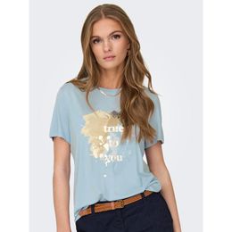 Only Damen Only Kurzarmshirt &raquo;ONLFREE LIFE REG S/S LEAF TOP BOX JRS&laquo; blau L (40)