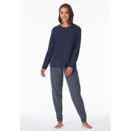 uncover by Schiesser Schlafanzug »Uncover Nightwear« 2 Stk. tlg., mit Rundhalsausschnitt, Langarm, Single Jersey-Qualität 835-Blau 44 44 Pyjama für...
