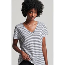 Superdry V-Shirt »STUDIOS SLUB EMB VEE TEE«, strukturiertes T-Shirt mit V-Ausschnitt und Stickerei Navy Optic Stripe L L Basic Shirt von Superdry