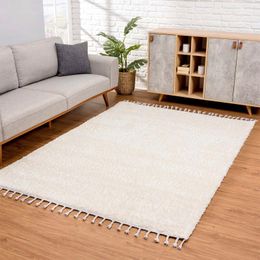 Carpet City Hochflor-Teppich &raquo;Pulpy 100&laquo; rechteckig 30 mm H&ouml;he L&auml;ufer, weich, mit Fransen, uni, viele Gr&ouml;&szlig;en, Wohnzimmer, Schafzimmer creme...