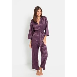 LSCN BY LASCANA Pyjama Set, 2 Stk. tlg., im Kimono-Stil pflaume gestreift 48 48 Gestreifter Pyjama mit langer, weiter Hose