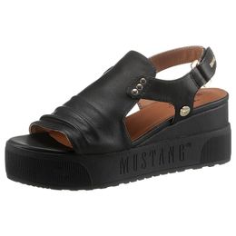 Mustang Shoes Keilsandalette, Sommerschuh, Sandale, Keilabsatz, mit Klettriemchen schwarz 38 38 Sommerliche Sandale mit 5 cm Plateau