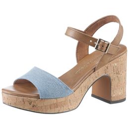 Marco Tozzi Sandalette, Blockabsatz, Plateau, Riemchensandale mit verstellbarer Schnalle jeansfarben-braun 36 36 Schicke Plateausandalette mit...