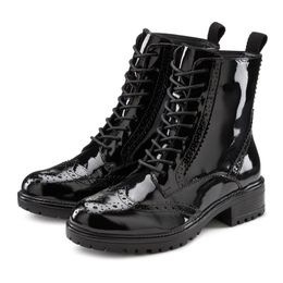 Lascana Schn&uuml;rboots Schn&uuml;rstiefelette, Ankle Boots, Leder, Schn&uuml;ren & Rei&szlig;verschluss schwarz-shiny 39 39 Aus weichem Leder gefertigt