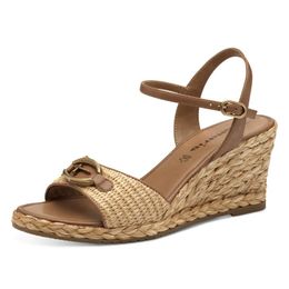 Tamaris Keilsandalette, Sommerschuh, Riemchensandale mit T-Schmuckelement natur 39 39 Sandalette mit verstellbarem Fersenriemchen