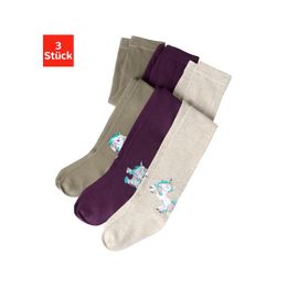 H.I.S. H.I.S Strickstrumpfhose Packung, 3 Stk. tlg. mit Einhorn Motiven mint, beige/melange, plum/melange 104/110 104/110 Bequeme Strickstrumpfhose