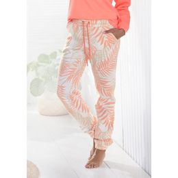 Lascana Sweatpants Loungehose mit Allover-Druck, Loungewear pfirsich gemustert 32/34 - N-Gr N-Gr 32/34 Sweatpants mit seitlichen Taschen