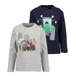 Blue Seven Langarmshirt »Jungen Langarmshirts« 2 Stk. tlg. M01 - NACHTBLAU + NEBEL 110 110 Doppelpack Langarmshirts mit Feuerwehr und Traktor Druck...