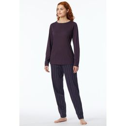 Schiesser Schlafanzug »Comfort Nightwear« 2 Stk. tlg., mit rundem Halsausschnitt 916-pflaume 48 48 Langer Damenschlafanzug von Schiesser
