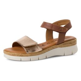 Tamaris Keilsandalette, Riemchensandale, Sommerschuh mit verstellbaren Klettverschlüssen cognac-kombi 41 41 Modische Keilsandalette mit Logoprägung