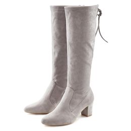 Lascana Schlupfstiefel Schlupfboots, Slouchy Boots, Slip-On, Stretch & Blockabsatz grau 36 36 Mit komfortablem Blockabsatz und angenehmer...