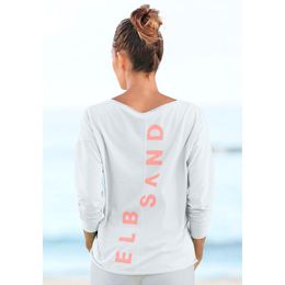 ELBSAND Damen Langarmshirt &raquo;Raina&laquo; mit Logoprint hinten, Longsleeve aus Baumwoll-Mix wei&szlig; S (36)