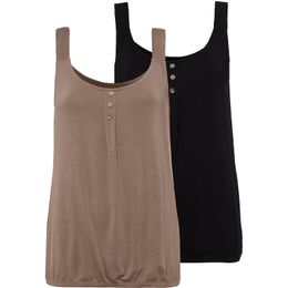 Lascana Strandtop &raquo;mit geflochtenen Tr&auml;gern&laquo; 2er-Pack, aus weichem Viskose-Stretch taupe, schwarz 36/38 36/38 Breite, geflochtene Tr&auml;ger