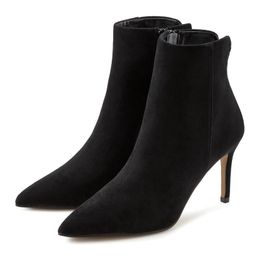 Lascana High-Heel-Stiefelette in spitzer Form & Pfennigabsatz, Reißverschluss Stiefel VEGAN schwarz 42 42 Mit femininem Pfennigabsatz und...