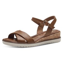 Tamaris Sandalette, Keilabsatz, Sommerschuh, Riemchensandale mit Schnallenverschluss cognac 42 42 Modische Sandalette mit &uuml;berkreuzten Riemen