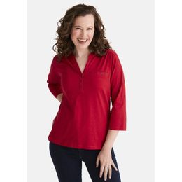 STOOKER WOMEN Damen STOOKER WOMEN 3/4-Arm-Shirt &raquo;MARIE T-Shirt 3/4 - Arm&laquo; Regular Fit Slub Yarn Baumwolle Henley Shirt Knopfleiste f&uuml;r Damen rot 44/46