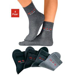 H.I.S. H.I.S Basicsocken Packung, 4 Stk. tlg. mit kontrasfarbenem Logo schwarz, anthrazit, grau, mittelgrau 31-34 31-34 Basic Socken für Groß und Klein im...