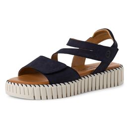 Tamaris Sandalette, Riemchensandale, Sommerschuh mit geriffelter Plateausohle navy 42 42 Riemchensandale mit T-Logopr&auml;gung