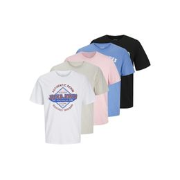 Jack & Jones PlusSize JACK & JONES PLUSSIZE Rundhalsshirt &raquo;JJELOGO TEE SS O-NECK 2COL S25 5P MP PLS&laquo; 5 Stk. tlg. Moonbeam Pack:W.Black Ink/Pink Nectar/Pacific...