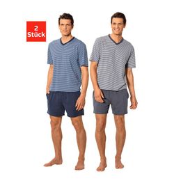 Le Jogger Pyjama Packung, 2 Stück, 4 Stk. tlg., Schlafanzug mit garngefärbtem Streifen blau-marine, grau-anthrazit 44-46 (S) 44-46 (S) Herren...