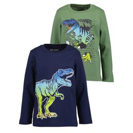 Blue Seven Langarmshirt »Jungen Langarmshirts« 2 Stk. tlg. M01 - ULTRAMARIN + DK GRÜN 116 116 Jungen Langarmshirts mit großem Dinosaurier Frontdruck