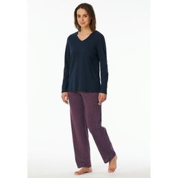 uncover by Schiesser Schlafanzug »Uncover Nightwear« 2 Stk. tlg., Baumwolle, Single Jersey-Qulität, langärmelig, bequem, atmungsaktiv 804-Blau 50...