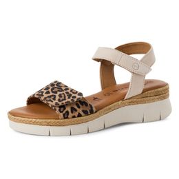 Tamaris Keilsandalette, Riemchensandale, Sommerschuh mit verstellbaren Klettverschlüssen creme-leodruck 41 41 Modische Keilsandalette mit Logoprägung