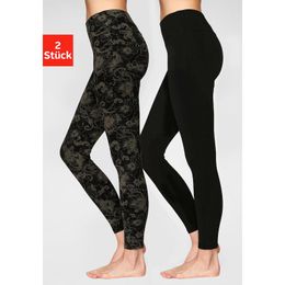 H.I.S. H.I.S Leggings bedruckt und uni schwarz-bedruckt, schwarz-uni 36/38 - N-Gr N-Gr 36/38 Leggings Doppelpack