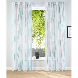 my home Gardine »Dimona« Ösen 2 Stk. tlg. 2-er Set, transparent, Voile, Polyester, Wellen weiß/petrol Obermaterial: 100% Polyester 145 cm