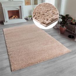 my home Hochflor-Teppich »Shaggy 30« rechteckig 30 mm Höhe Teppich, Uni Farben, besonders weich und kuschelig, Kundenliebling beige Obermaterial:...