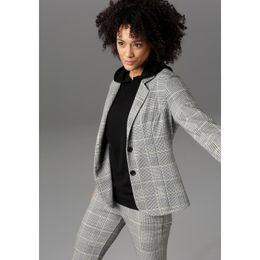 Aniston CASUAL Sweatblazer im Karo-Dessin schwarz-weiß-gelb 42 42 Damenblazer aus elastischer Jacquard-Qualität