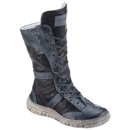 KRISBUT Winterstiefel mit Kontrastn&auml;hten verziert, Varioschaft dunkelblau-jeansblau-used 36 36 Mit Schn&uuml;rung und Rei&szlig;verschluss