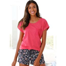 Vivance Dreams Shorty 2 Stk. tlg., mit gemusterter Schlafshorts mauve-dunkelblau-geblümt 36/38 36/38 Shorty-Set mit T-Shirt und kurzen Shorts