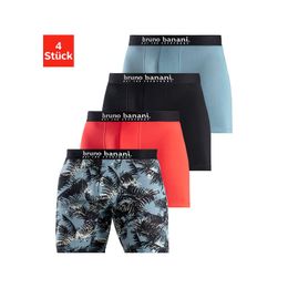 Bruno Banani Langer Boxer Packung, 4er-Pack, 4 Stk. tlg., mit Palmendruck und unifarben aus Baumwollmischung grau bedruckt/rot/grau/schwarz M (5) M...