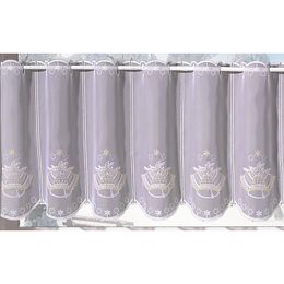 Stickereien Plauen Scheibengardine &raquo;Glocke&laquo; Durchzugl&ouml;cher 1 Stk. tlg. veredelt mit echter Plauener Spitze Stickerei wei&szlig; Obermaterial: 100%...