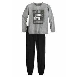 AUTHENTIC LE JOGGER Pyjama 1 Stück, 2 Stk. tlg., Schlafanzug mit Spruch "Ich chille bitte warten" meliert-grau-schwarz 122/128 122/128 Pyjama in...