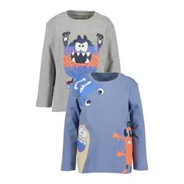 Blue Seven Langarmshirt »Jungen Langarmshirts« 2 Stk. tlg. M01 - BLAU + MITTELGRAU 116 116 Doppelpack Langarmshirts mit coolem Monster Druck