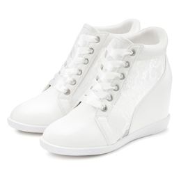 Lascana Sneaker Freizeitschuh, Halbschuh mit innenliegendem Keilabsatz, Spitzendetails weiß 38 38 Eleganter Sneaker mit modischem Spitzeneinsatz -...