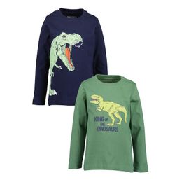 Blue Seven Langarmshirt »Jungen Langarmshirts« 2 Stk. tlg. M03 - ULTRAMARIN + DK GRÜN 98 98 Jungen Langarmshirts mit großem Dinosaurier Frontdruck