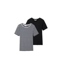 Tom Tailor Denim T-Shirt Packung, 2 Stk. tlg. im Doppelpack mit Rippstruktur und gekräuselten Kanten dark blue white stripe XS (34) XS (34) 2er...