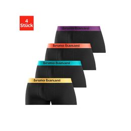 Bruno Banani Hipster Packung, 4 Stk. tlg., knapp sitzende Boxershorts mit Logo Webbund aus Baumwollmischung schwarz-orange, schwarz-türkis,...