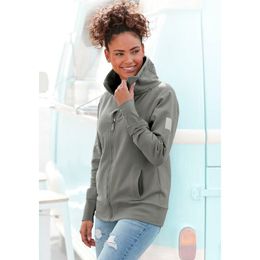 ELBSAND Sweatjacke &raquo;Alvis&laquo; mit Logodruck am Kragen, bequeme Freizeitjacke gr&uuml;n M (38) M (38) Hoher Kragen mit Flockprint hinten