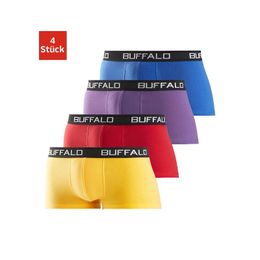 Buffalo Hipster Packung, 4 Stk. tlg., knapp sitzende Boxershorts mit Kontrastbund aus Baumwollmischung gelb, rot, lila, blau S S Low Rise Trunk in...