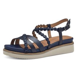 Tamaris Keilsandalette, Riemchensandale, Sommerschuh mit verstellbarer Schnalle navy 40 40 Sandalette mit Riemchen in Flechtoptik und Pr&auml;gung