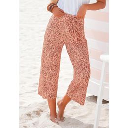 Beach Time BEACHTIME Culotte mit Blätterdruck und Bindeband, luftig-leichte Sommerhose rot bedruckt 36 - N-Gr N-Gr 36 Bedruckte Culotte aus Jersey