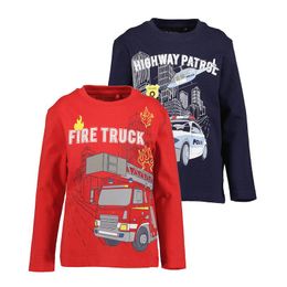 Blue Seven Langarmshirt »Jungen Langarmshirts« 2 Stk. tlg. M01 - ROT + NACHTBLAU 116 116 Langarmshirts mit Feuerwehrauto und Polizeiauto Druck für...