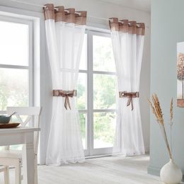 my home Gardine &raquo;Villars&laquo; &Ouml;sen 2 Stk. tlg. Vorhang, Fertiggardine, inkl. 2 Raffhalter, transparent, 2-er Set taupe Obermaterial: 100% Polyester 145 cm