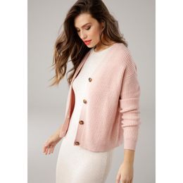 Laura Scott Damen Strickjacke Grobstrick - in modischer Kurzform rosa 36/38 (S)