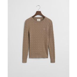 Gant Strickpullover »STRETCH COTTON CABLE C-NECK« mit Logostickerei auf der Brust TAUPE BEIGE XL XL Pullover mit Zopfmuster von Gant