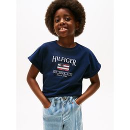 Tommy Hilfiger M&auml;dchen Kurzarmshirt &raquo;HILFIGER SEQUINS FLAG TEE SS&laquo; mit Pailetten, mit Logodruck blau 5 (110)